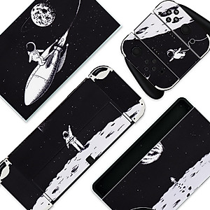 BelugaDesign Space Switch Skin | Cool Sticker Wrap Vinyl Decal | Galaxy Spaceship Astronaut Moon Cute | Compatible with Nintendo Switch (Switch OLED, Black White)