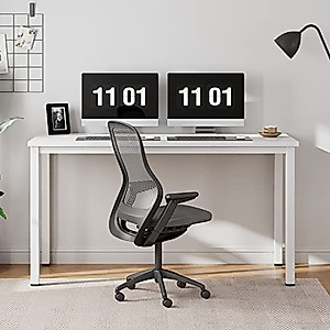 Need 55 Inch Large Computer Desk - Modern Simple Style Home Office Gaming Desk, Basic Writing Table for Study Student, White Metal Frame, White