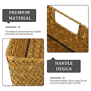 DOITOOL Woven Baskets for Storage - Seagrass Baskets Wicker Storage Basket with Handle - Natural Shelf Baskets Rectangle Basket for Closet Organizers and Storage (15 inch)