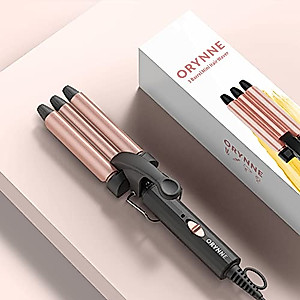 ORYNNE Small Hair Crimper, 1/2 Inch Beach Waves Curling Iron, Mini Hair Waver for Short & Long Hair, Argan Oil Infused 3 Barrel Curling Iron, Fast Heat Up Crimps Hair Iron, Light Weight & Easy to Use