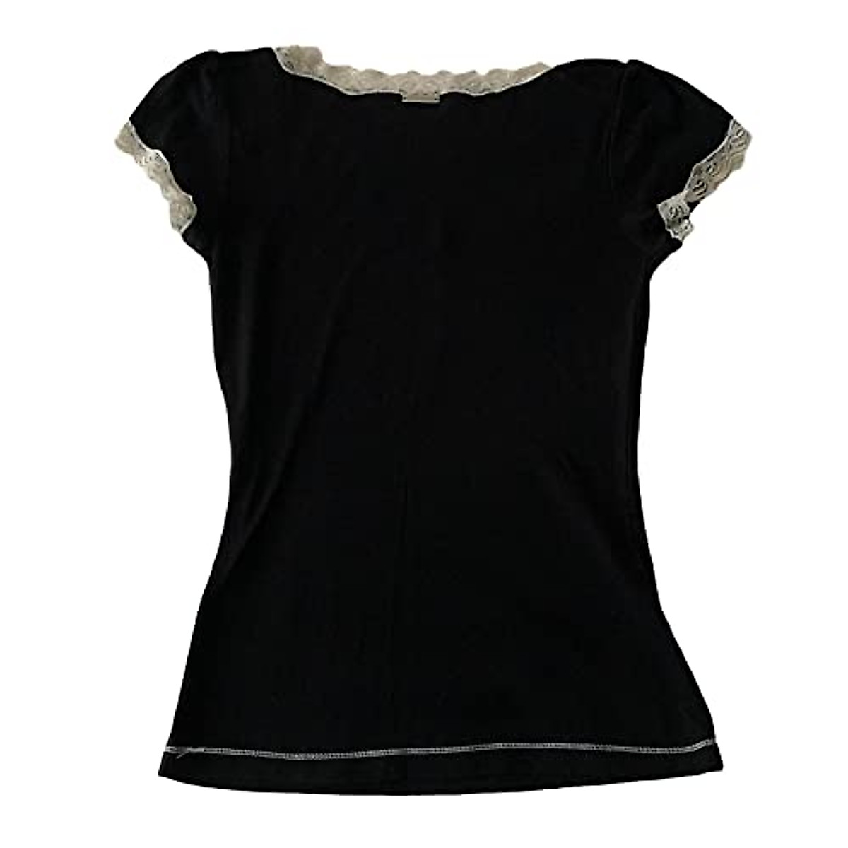 Womens E-Girls Short Sleeve T-Shirt Y2k Graphic Print Crop Tops Crewneck Fairy Grunge Tee Tops Aesthetic Summer Clothes (Black Lace, Large)