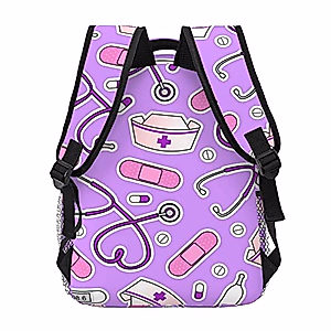 DMORJ Nurse Pattern Purple Lightweight Casual Student Backpack =>> Light And Portable, Suitable For School, Work, Weekend Vacation, Travel, 7.8x11.4x15.7 Inch