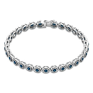 Certified London Blue Topaz Tennis Bracelet For Women, AAA Quality, December Birthstone Bracelet, 14K White Gold, 6.5 inches