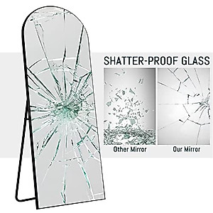 Natsukage Arched Floor Mirror Full Length Mirror Large Long Arched Mirror Wall Mounted Mirror Full Body Dressing Mirror for Bathroom/Bedroom/Living Room Polystyrene Frame(Arched Black, 65" x 22")