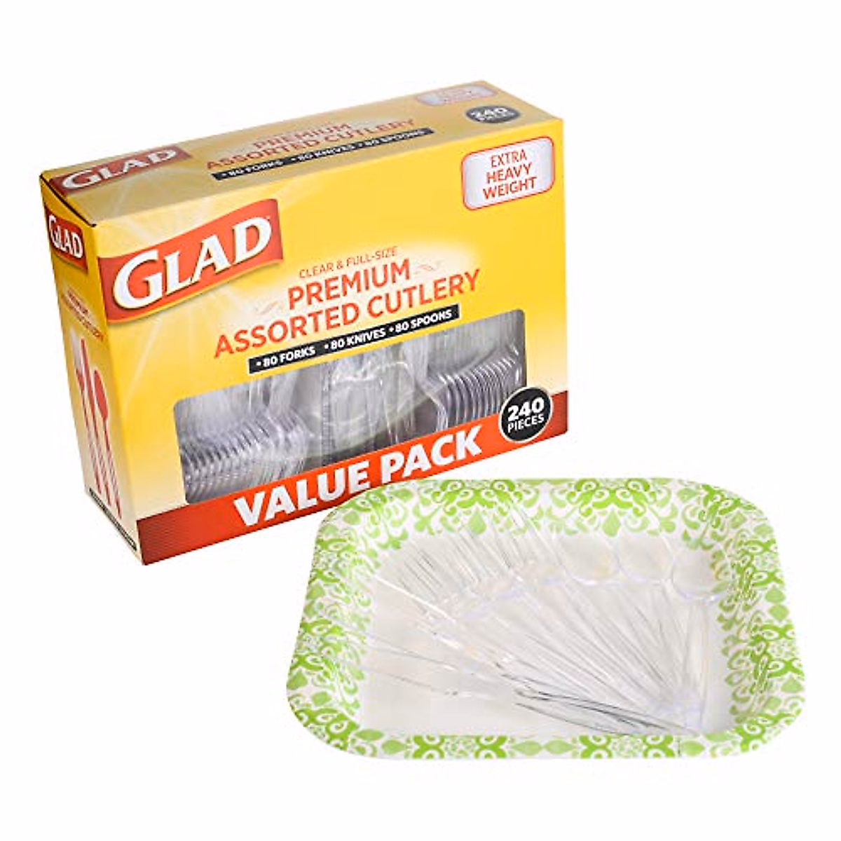 Glad Disposable Paper Plates for All Occasions | 8.5 Diameter, 50 Count Bulk Paper Plates, Pink Flower Print & Disposable Plastic Cutlery, Assorted Set