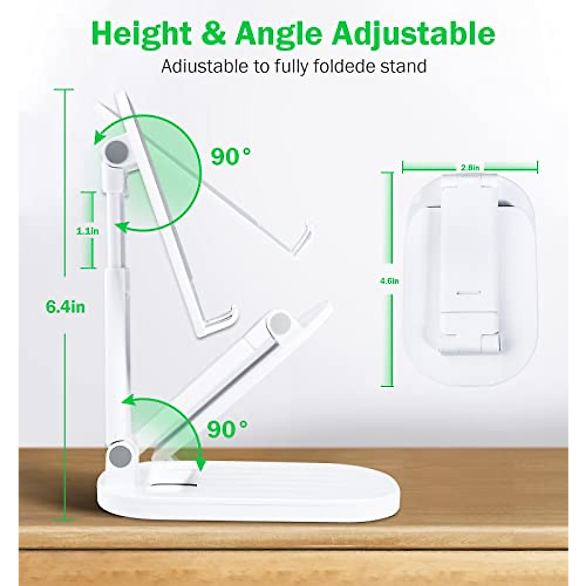 Foldable Cell Phone Stand for Desk,Height Adjustable Holder Portable Cellphone Cradle Desktop Dock Compatible with iPhone 14 13 12 Pro Max Mini Se,Samsung Galaxy S23 S22 4-8'' Smartphone