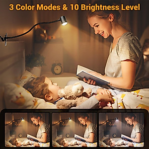 Reading Light, Reading Lights for Books in Bed, Reading Lamp, Book Light, Book Light for Reading in Bed, Clip on Light, Bed Lamp, Clip Light, Clamp Lamp, 3 Colors, 10 Brightness, Small Desk Lamp