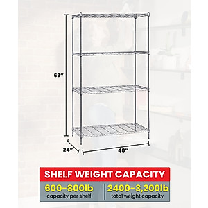 Quantum Storage Systems WR63-2448C Starter Kit Wire Shelves Chrome 4 Shelves 63" H x 48" W x 24" D