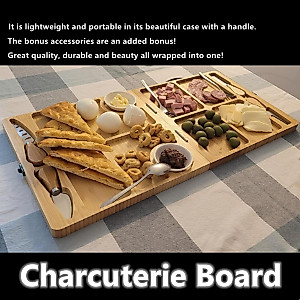 NatureNest Large Bamboo Charcuterie Board, Folding Portable Cheese Serving Tray, Multipurpose Cheese Board Knife Set, Suitable for Outdoor, Wedding Anniversary, Christmas, Thanksgiving Gifts (Medium)