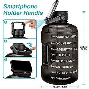QuiFit 1 Gallon Water Bottle - with Straw & Motivational Time Marker Leak-Proof BPA Free Reusable Gym Sports Outdoor Large(128OZ) Capacity Water Jug(Black,1 Gallon)