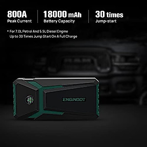 ENGINDOT Jump Starter for Up to 7.0L Gas or 5.5L Diesel Engine, 800A Peak 18000mAh 12V Auto Battery Booster with LCD Screen, Portable Power Bank with USB Quick Charge T8 Green