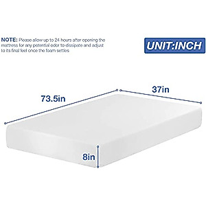 8 Inch Twin Mattress Cooling Gel Memory Foam Mattress CertiPUR-US Certified Medium Firm Feel Mattresses for Pressure Relieving & Cool Sleep Twin Size White
