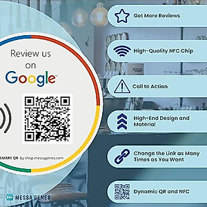 MESSAGENES | Review Us on Google QR Code Stickers | Reusable Smart QR Code and NFC | 1 Round Unit | Easy Reviews | Modify Link Whenever You Want | Google Decal for Business | Premium Materials