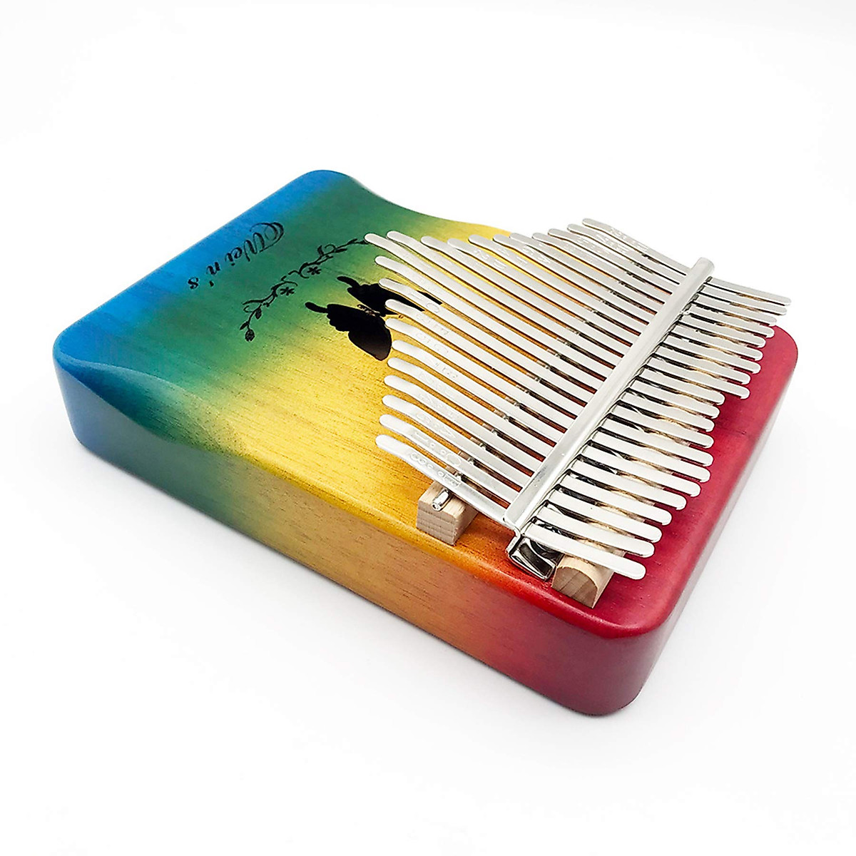 Ylliesy Kalimba 17 Keys Thumb Piano Butterfly pattern Hand Rest Curve Design Colorful Mahogany body and Fillet standard C tune Musical Instrument Gifts for Kids Adult Beginners Easy to Learn