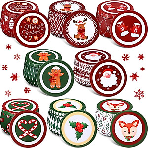 Uiifan 48 Pcs Christmas Candle Tins Cookie Tins Metal Candles Tin Gifts Jars with Lids 8 oz Candy Tinplate Retro Tins Round Containers for Candle Holiday Gift Giving Treat Biscuits Party Favors