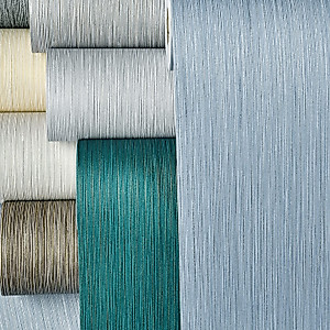 Haimin Grasscloth Wallpaper Textured 24in X 393in Fabric Contact Paper Grey Blue Wall Paper Textured Linen Peel and Stick Self-Adhesive Thick Vinyl Embossed Film Wallpaper (Gray Blue)