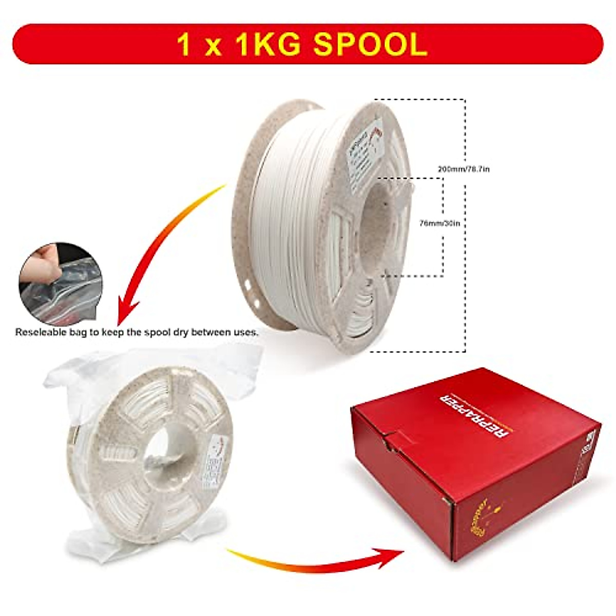 RepRapper White Extra Strong PLA PRO (PLA+) Filament for 3D Printer & 3D Pen 1.75mm (± 0.03mm) 2.2lbs (1kg)