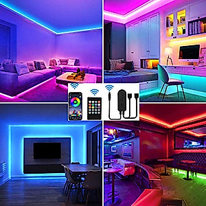 Vbakor 50Ft Smart Led Strip Lights with Music Sync, 5050 450LEDs RGB Strip Lights with Remote Controller, Sensitive Built-in Mic, App Controlled LED Lights Tape Lights for Home, Ceiling, Bedroom