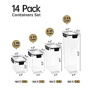 Airtight Food Storage Container Set, 15 Pack Cereal Containers Plastic Food Canisters with Lids, BPA Free,for Pantry Organization Flour Sugar Storage, Marker and Labels