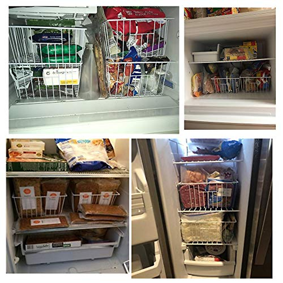 Freezer Wire Baskets, Kitchen Storage Organizer Bins for Chest and Upright Freezer, Deep Refrigerator Dividers Containers with Handles - Pearl White, Set of 3