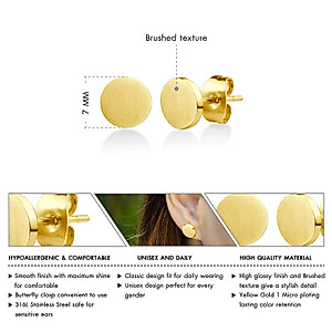 555Jewelry Womens Stainless Steel Hypoallergenic Minimal Matte Circle Disc Tiny Dot Flat Round Minimalist Stud Everyday Wear Screw Back Piercing Fashion Accessory Jewelry Earrings, Yellow Gold