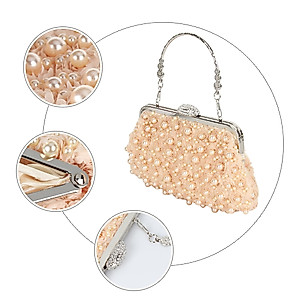 Women Mini False Pearls Evening Handbag Clutch Metal Top-handle Bag Chain Strap Cross-body Bag