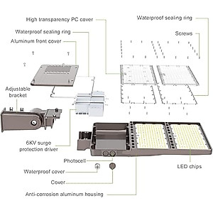 OPENLUX 4 Pack 320W LED Parking Lot Light with Photocell 48000LM LED Shoebox Pole Lights Slip Fit Mount Flood Lights UL Listed 5000K IP65 Outdoor Street Court Commercial Lighting AC 100-277V