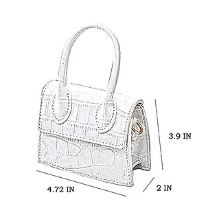 Cute Purse Mini Crossbody Bags for Women Girls Top Handle Clutch Handbag (White Crocodile)
