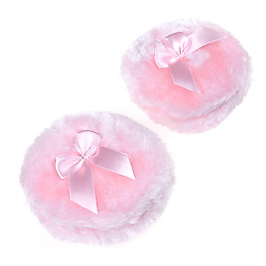 4 Pcs Large Size Ultra Soft Plush Baby Fluffy Powder Puff Comfortable Toddler Body Dusting Powder Puffs Talcum Powders Puff with Cute Bowknot,3.9 Inch (Pink) BY DINGJIN