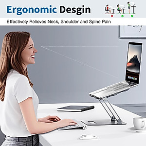 Laptop Cooling Stand Aluminum Alloy Rotating Bracket,360 Degree Rotation,Adjustable Ergonomic Portable Aluminum Laptop Holder,Foldable Computer Stand Riser Compatible with 9-15.6 inch Laptop,Silvery