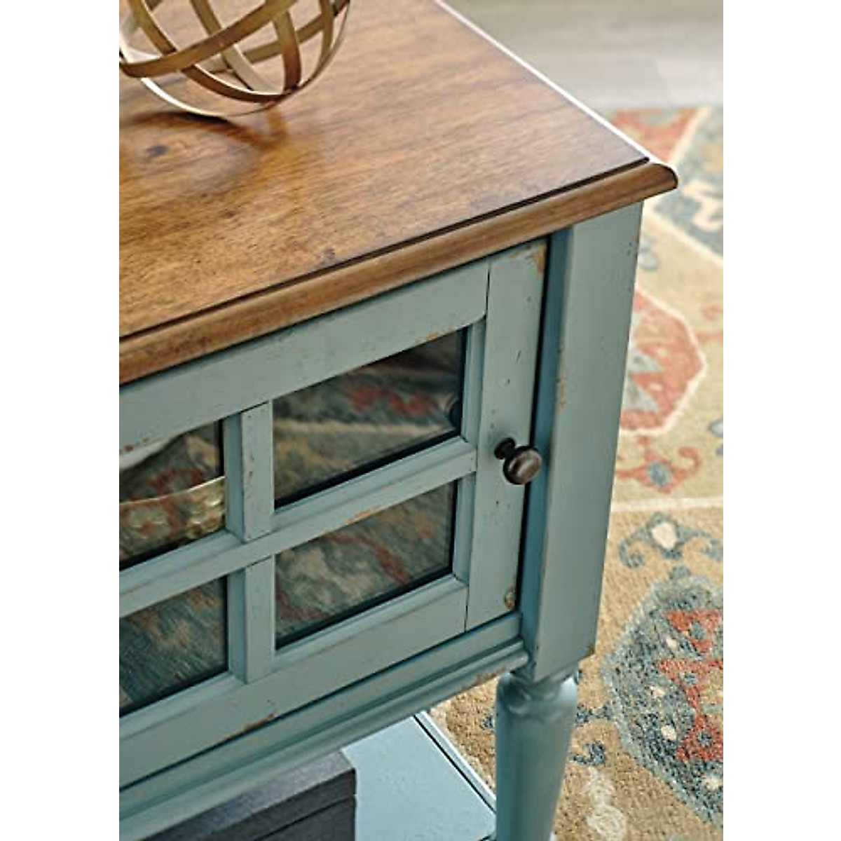 Signature Design by Ashley Mirimyn Farmhouse Accent Cabinet End Table, Teal & Brown