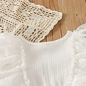 Kayotuas Newborn Infant Baby Girls Butterfly Sleeve Romper Clothes Ruffle Lace Bodysuit Tutu Dress Jumpsuit Princess Outfit (White Lace Onesie Dress,12-18 Months)