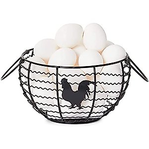 Wire Egg Collecting Basket, Farmhouse Kitchen Organizer (Black, 8.2 x 8.2 x 4.9 In)