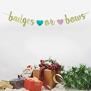 TENNYCHAOR Badges or Bows Gender Reveal Banner,Glitter for Police Officer Gender/Boy or Girl/Baby Shower Blue or Pink Gender Reveal Party Decorations.