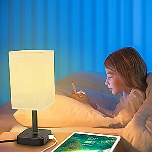 cozoo Bluetooth/WiFi RGB & USB Bedside Table Lamp with 3 USB Charging Ports and 2 Outlets Power Strip, LED Light Bulb Dimmable, Music Sync RGB Color Changing Light for Party Home/Bedroom/Living Room