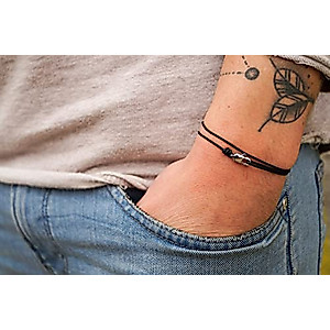 Adjustable Wrap Surfer Bracelet Women & Men - Thin String Bracelet with Snap Hook - Nautical Maritime Beach Jewelry - Handmade & Waterproof - Birthday Gift for Him (Black Silver)