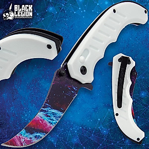 BLACK LEGION Cosmic Battle 6 Piece Knife Set | Includes Survival, Throwing, Pocket, Gut-Hook Knives | Fantasy Cosmic Design | Includes Sheaths for Each | Ergonomic Handles | Complete Set