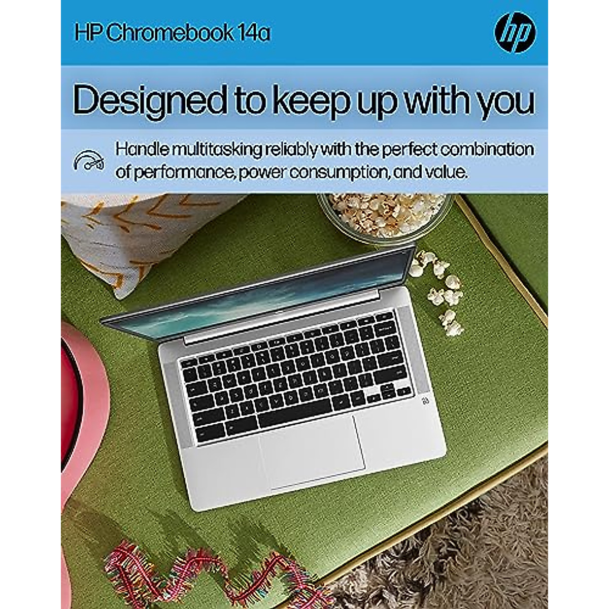 HP 2023 Newest Chromebook 14 Laptop, Intel Quad-Core Processor, 4GB RAM, 64GB eMMC, 14" HD Micro-Edge Display, Ultra Light, 4K Graphics, Anti-Glare, Wi-Fi, Chrome OS, Bundle with JAWFOAL