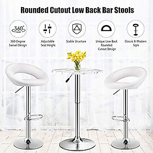 COSTWAY Bar Stools, Set of 2 Modern Swivel Adjustable Barstool, PU Leather Backless Stools, with Chrome Plated Footrest and Base, for Kitchen, Bistro, Pub, White