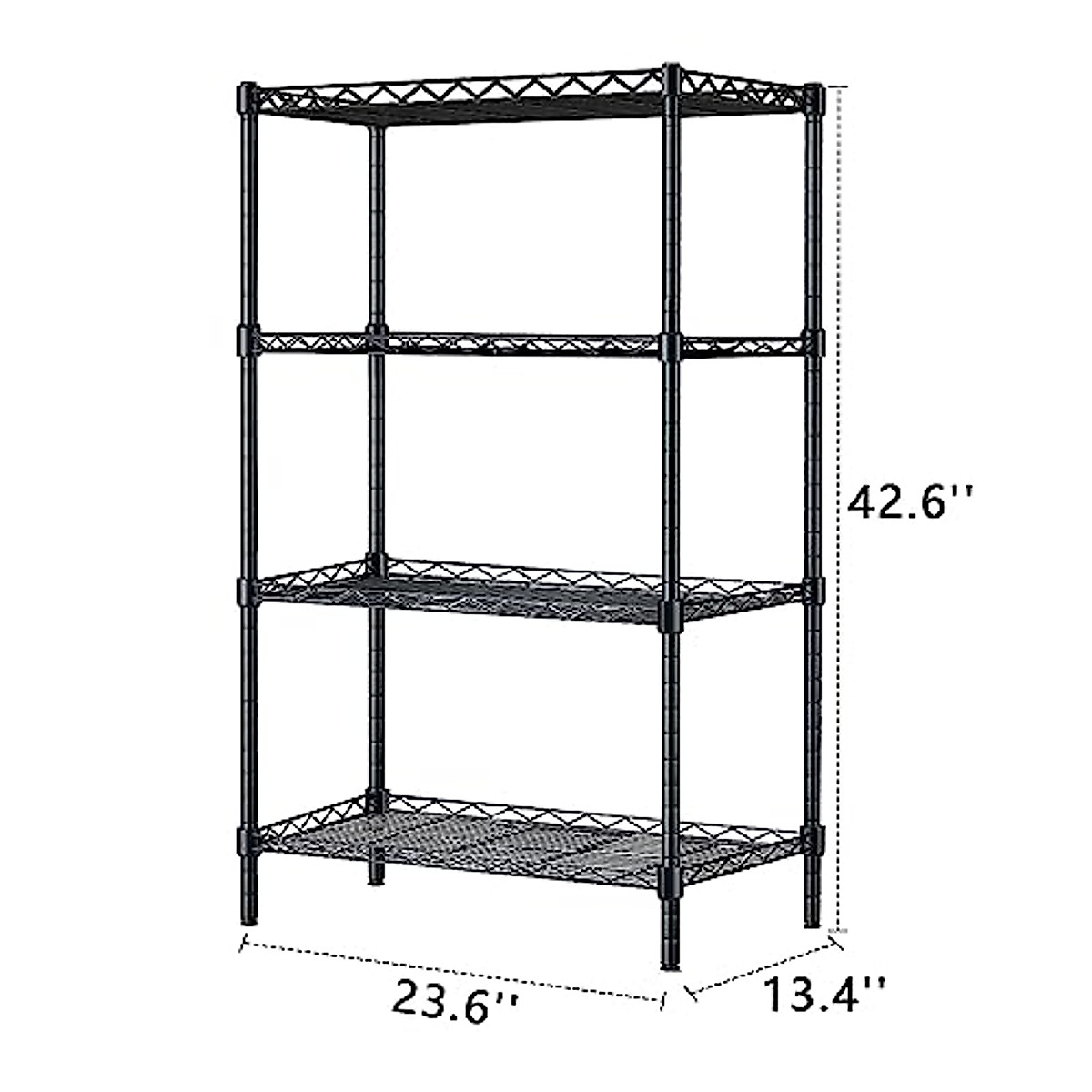 Txxplv 4 Tier Storage Shelves Wire Shelving Unit, Adjustable Metal Storage Rack for Kitchen Bathroom with Leveling Feet (Black)