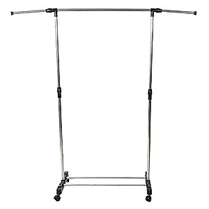 Clothing Garment Rack, Stainless Steel Clothes Rack,Adjustable Height Garment Clothes Dress Coats Jackets Hanging Rail Rack Storage Robust Hanging Rail for Coats, Shirts, Dresses, Scarves, Bags,Silver (Single-bar,B)