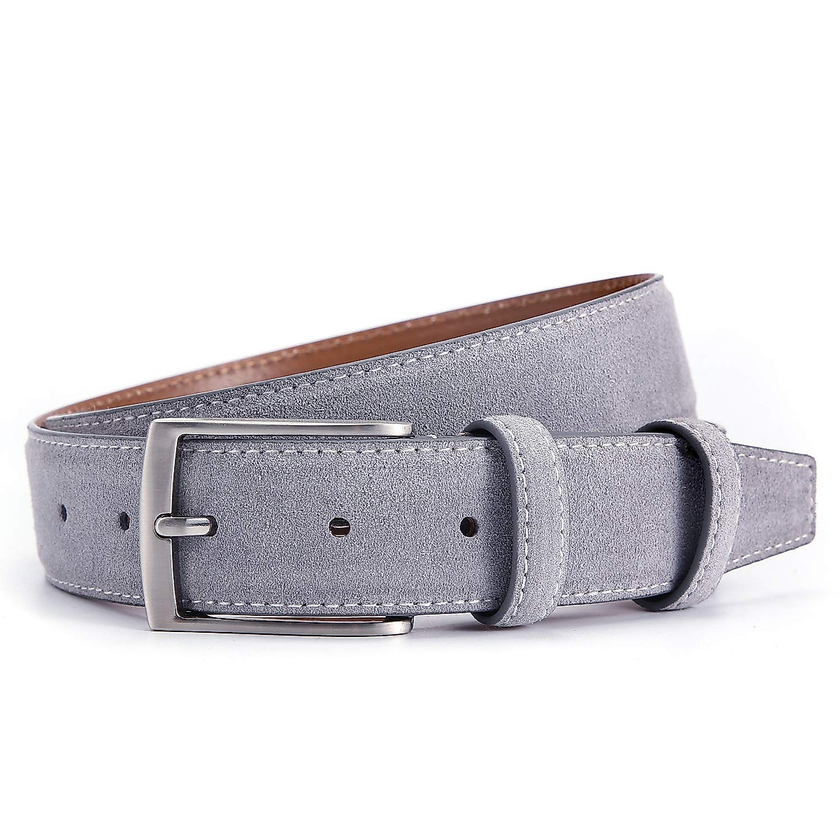 Ground Mind Extra Thickness Suede Leather Belt for Men,34,Grey