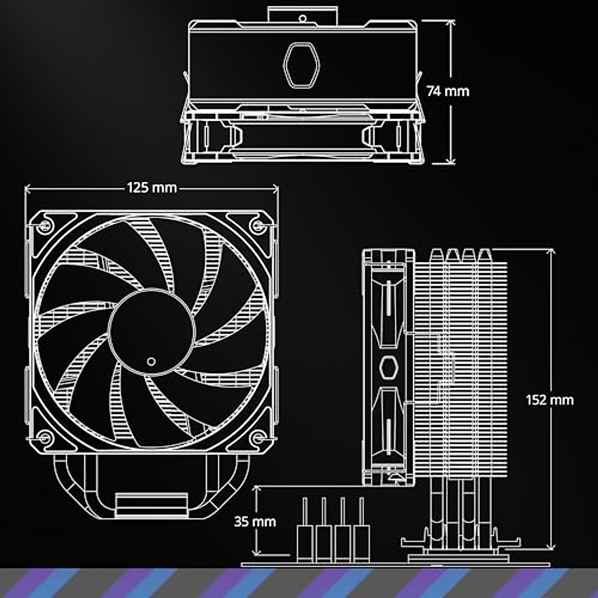 Cooler Master Hyper 212 Pro aRGB CPU Air Cooler, SickleFlow Edge 120 PWM Fan, Composite 4 Copper Heat Pipes, 152mm Tall, Sleek Top Cover, AMD Ryzen AM5|AM4, Intel LGA 1851|1700 Brackets