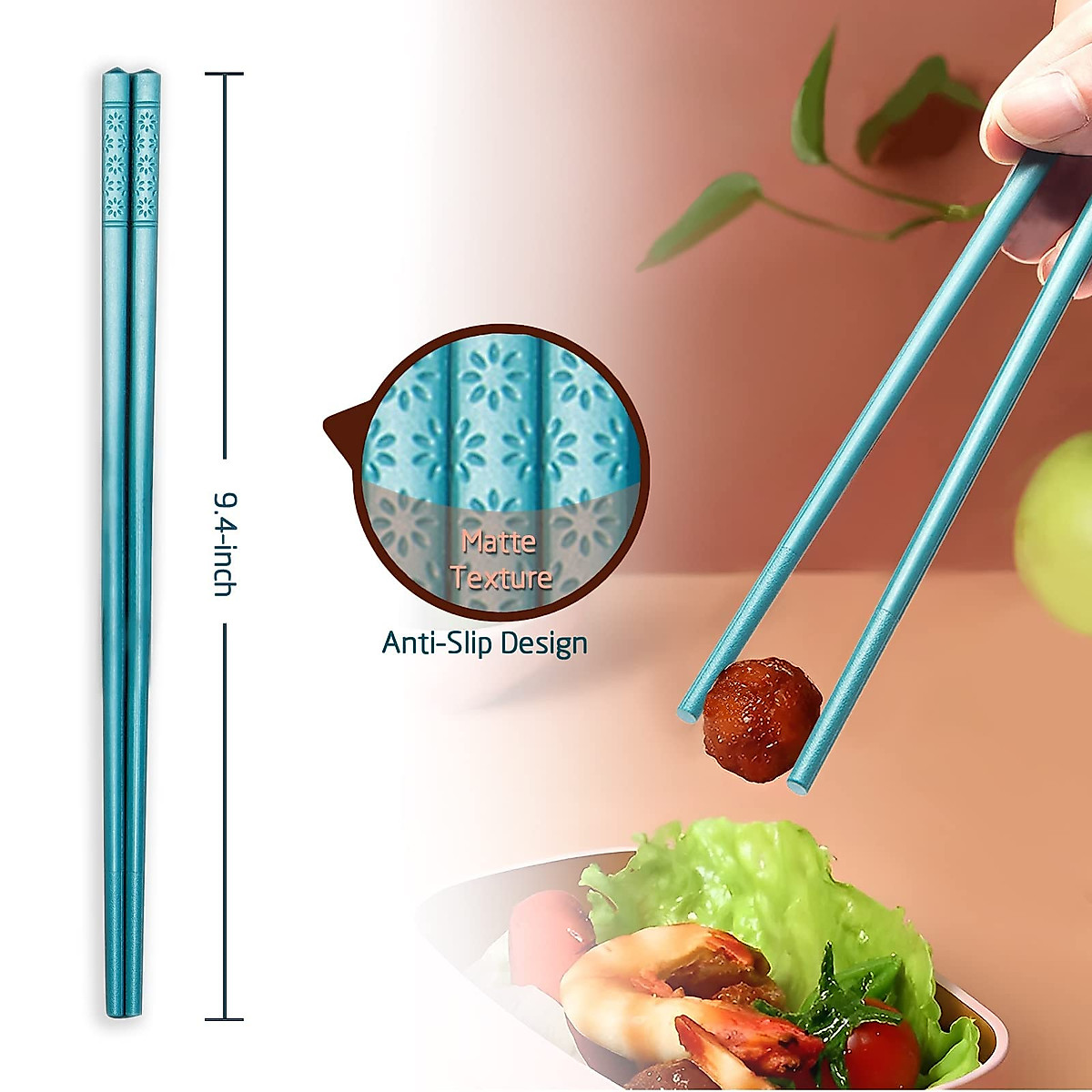 Fiberglass Chopsticks Reusable Chopsticks Dishwasher Safe 5 Pairs 9.4 Inches/24cm Matte Non-Slip Home Hotel Restaurant Dining Tools, Japanese Chop Sticks Gift Sets, Solid Colors