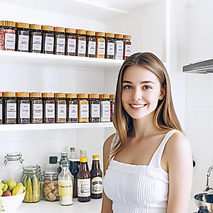 Miuyhji Spice Jars, 24 Pcs 4oz Spice Jars with Label, Glass Jars with Bamboo Lids, Spice Containers Bottles with Pepper Grinder & Stainless Steel Funnel for Seasoning Organizer, Cabinet, Drawer