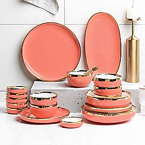 GagalU Dinner Set,Ceramics Dinner Sets, Plate/Bowl/Spoon | 26 Pieces Phnom Penh Dinnerware Set - Porcelain Combination Set for Restaurant Wedding Gifts,Red
