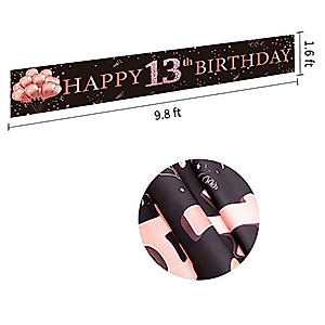 Kauayurk 13th Birthday Banner Decorations for Girls, Large Happy 13 Year Old Birthday Party Decorations Supplies Sign, Rose Gold Thirteen Birthday Decor Photo Prop (9.8x1.6ft)