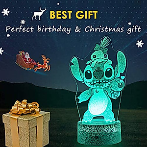 AmazerGift Stitch Night Light for Kids,Stitch Gifts,Christmas and Birthday Party Supplies for Boys/Girls, Stitch Decoration 3D Night Light, 16 Colors Change with Remote