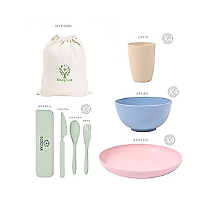 ECOSTAR Wheat Straw Dinnerware Sets, 28-Piece Kids Plates and Bowls Sets, Cutlery, Microwave Safe Unbreakable Dinnerware for Parties, Picnic, College Dorm, Camping, RV (Classic)
