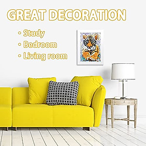 AyuqEjus 5D Diamond Painting Kits for Kids with 7.1"X7.1"Wooden Frame, Diamond Art for Kids Ages 6-12 by Number Kits DIY Painting Arts and Crafts,Diamond Dots for Kids Gift (Tiger-Cub)